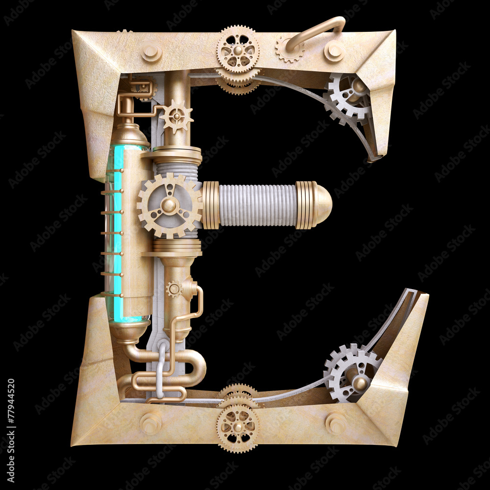 Mechanical alphabet made from iron. Letter e. Stock Illustration ...
