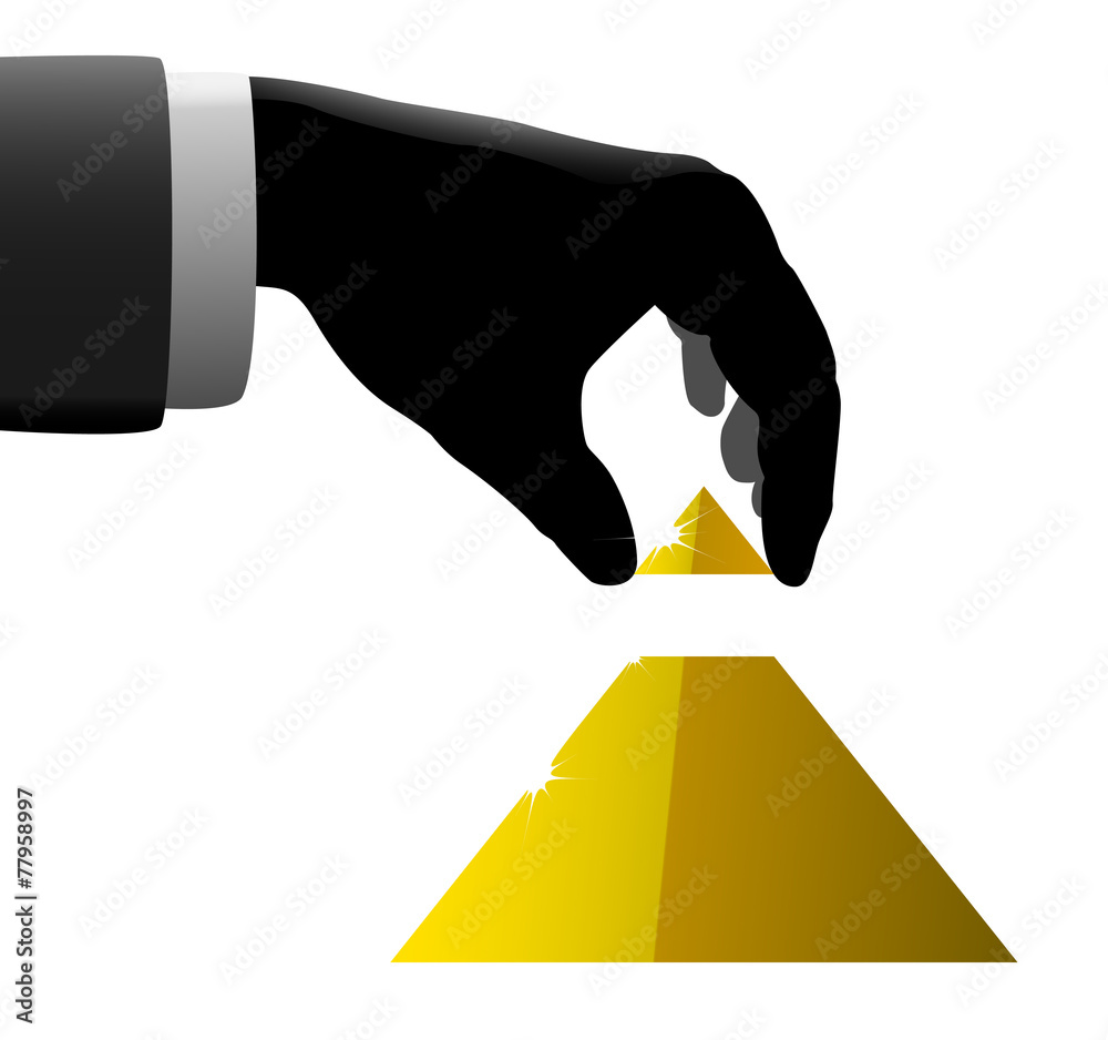 Hand holding the top section of pyramid and going to put it in p Stock ...