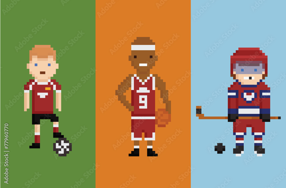 pixel art style illustration - sportsman football basketball Stock ...