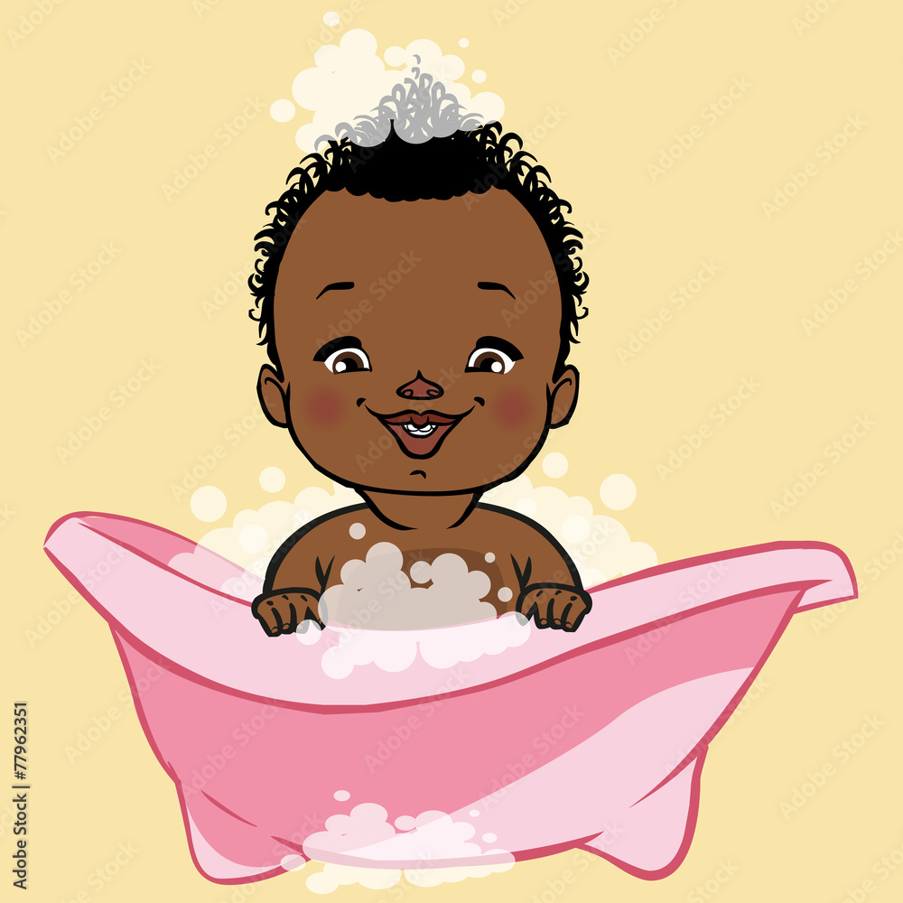 cute cartoon black baby in a bath.Vector illustration Stock Vector ...
