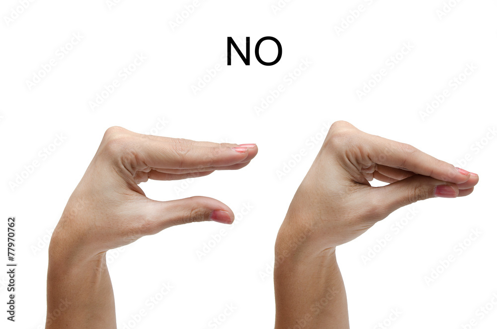 Woman hand sign NO ASL american sign language Stock Photo | Adobe Stock