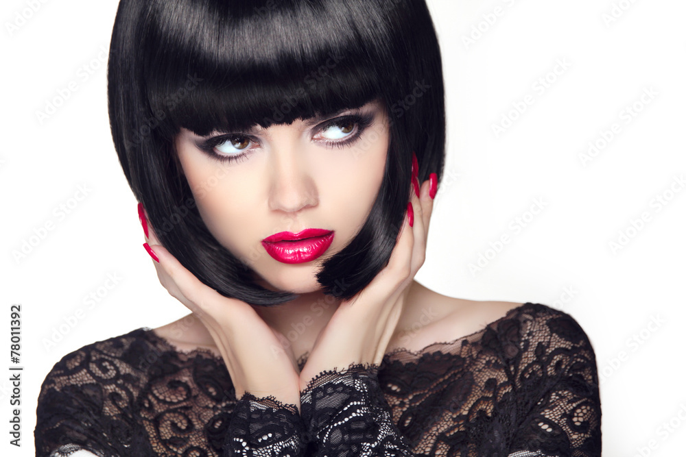 Fashion Model Girl With Trendy Hairstyle. Haircut. Stylish Beaut Stock ...