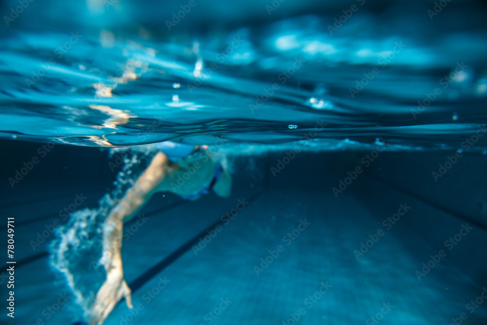 Swimming pool.Subject are blurred.Water surface are in focus. Stock ...