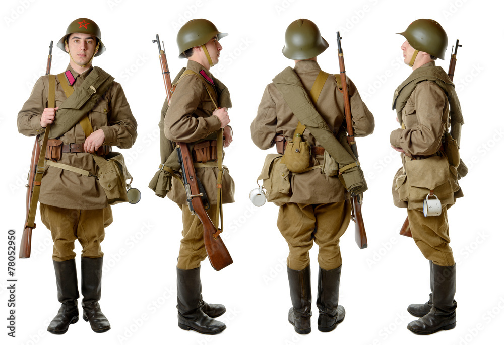 Soviet soldier in 1941, front, profile and back Stock Photo | Adobe Stock