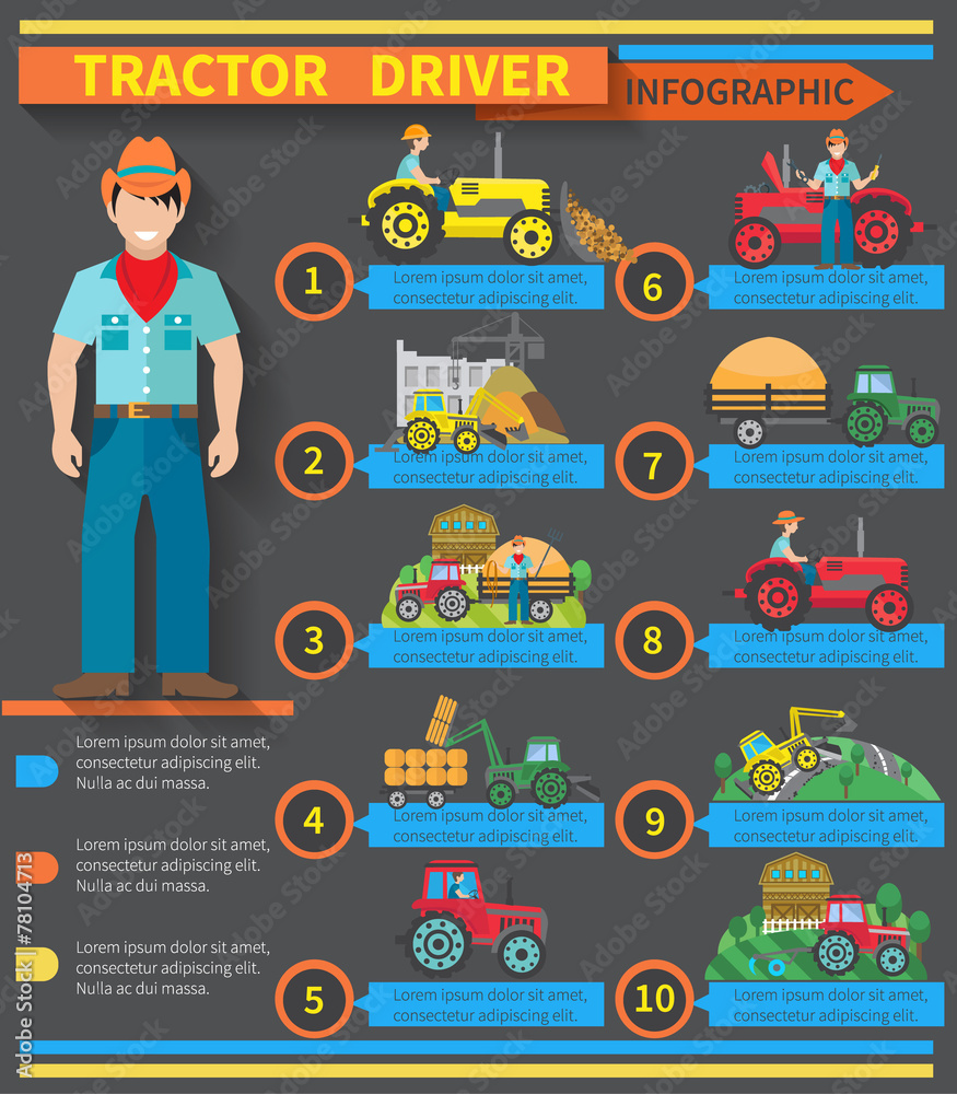 Tractor Driver Infographics Stock Vector | Adobe Stock