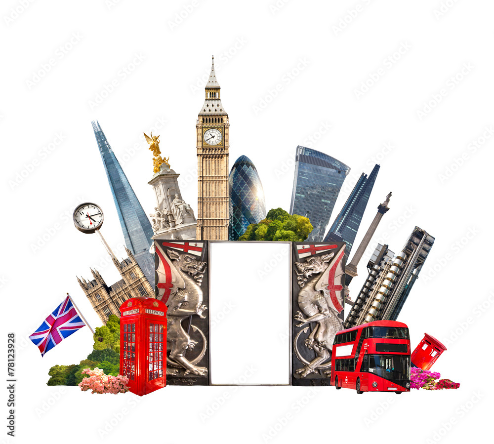 London. Tourist and business collage, London's famous buildings Stock ...