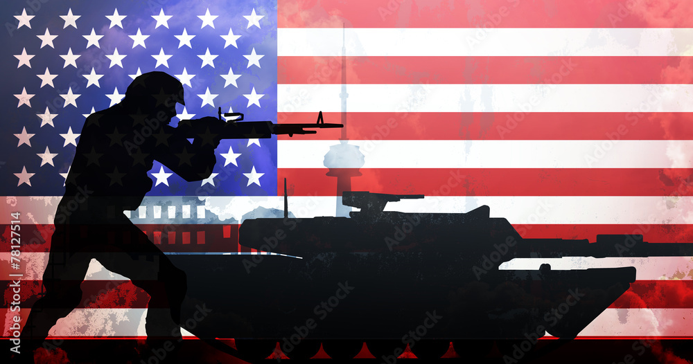wf1 WarFlag - american flag with soldier and tank - g3173 Stock ...