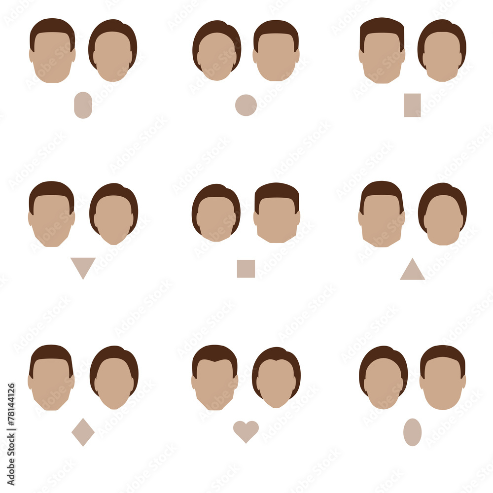 set of flat face shape, vector people icon, head silhouette type Stock ...