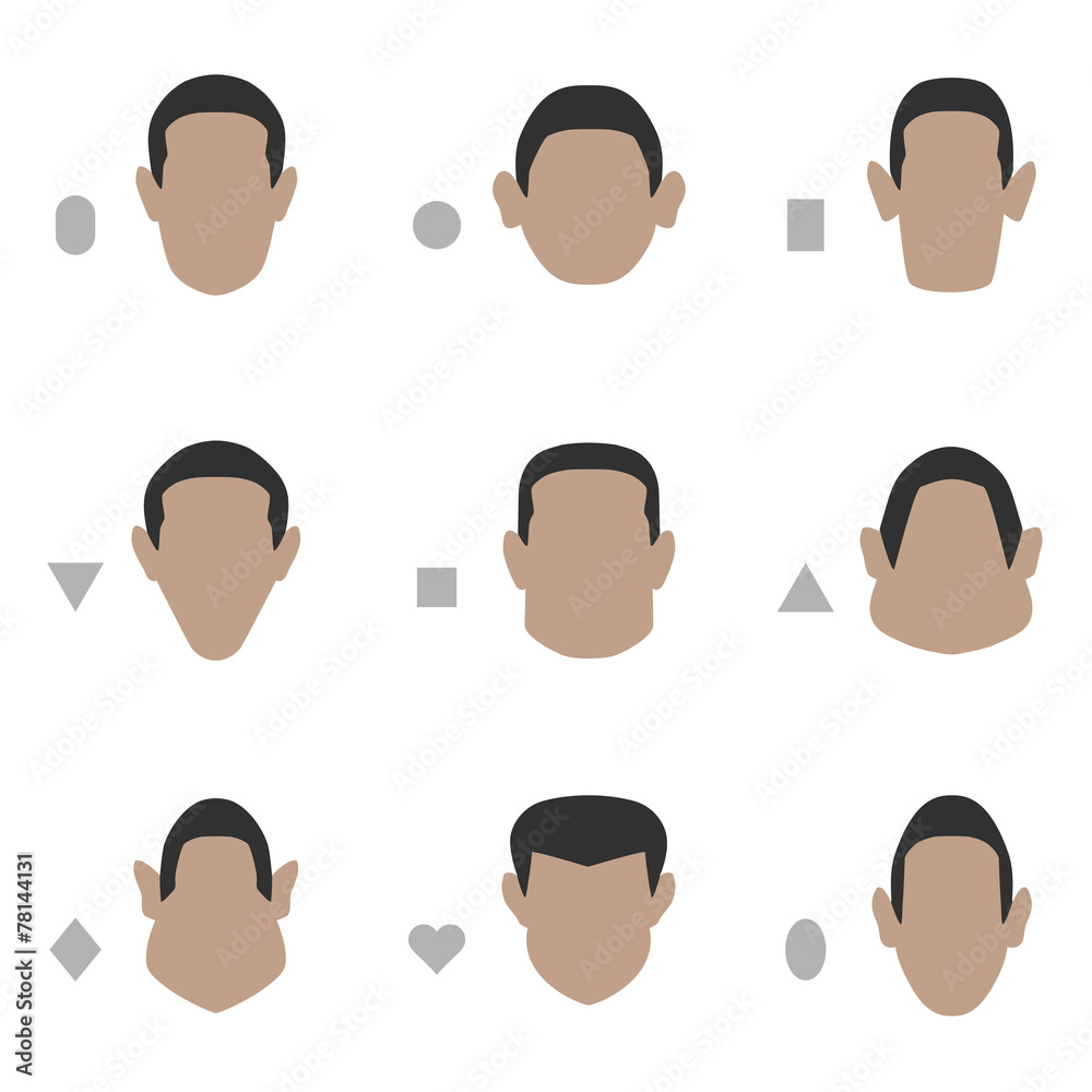 set of flat face shape, vector people icon, head silhouette type Stock ...