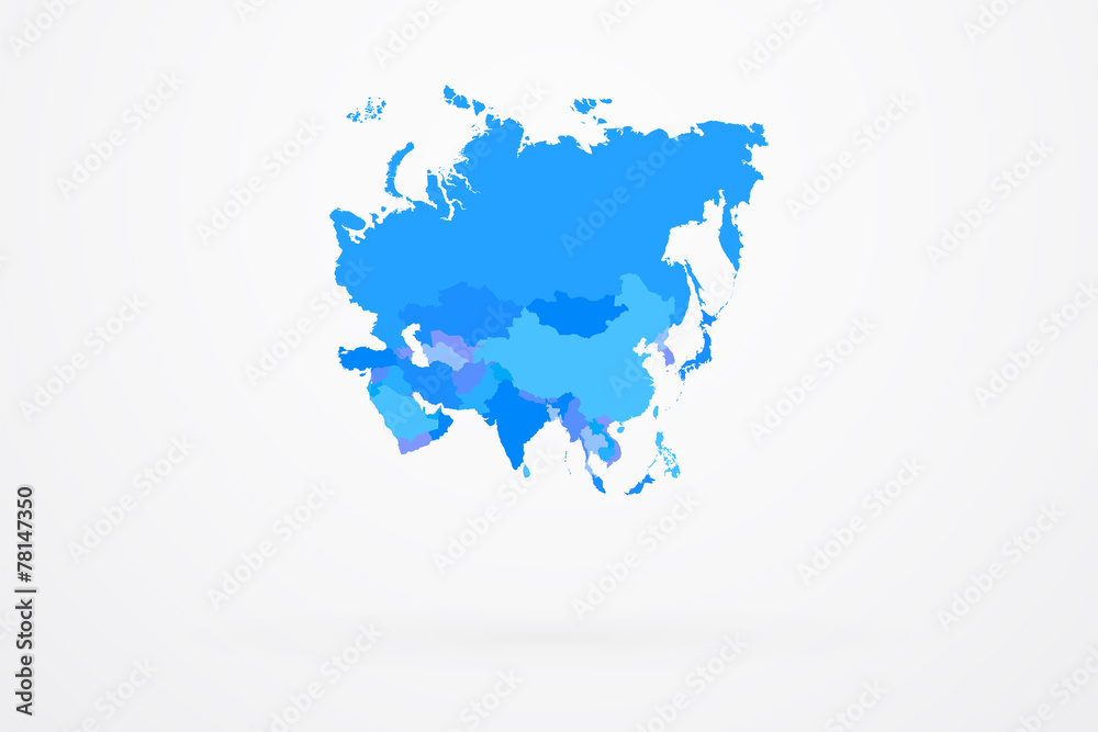 Asia Continent Map With Countries Stock Vector | Adobe Stock
