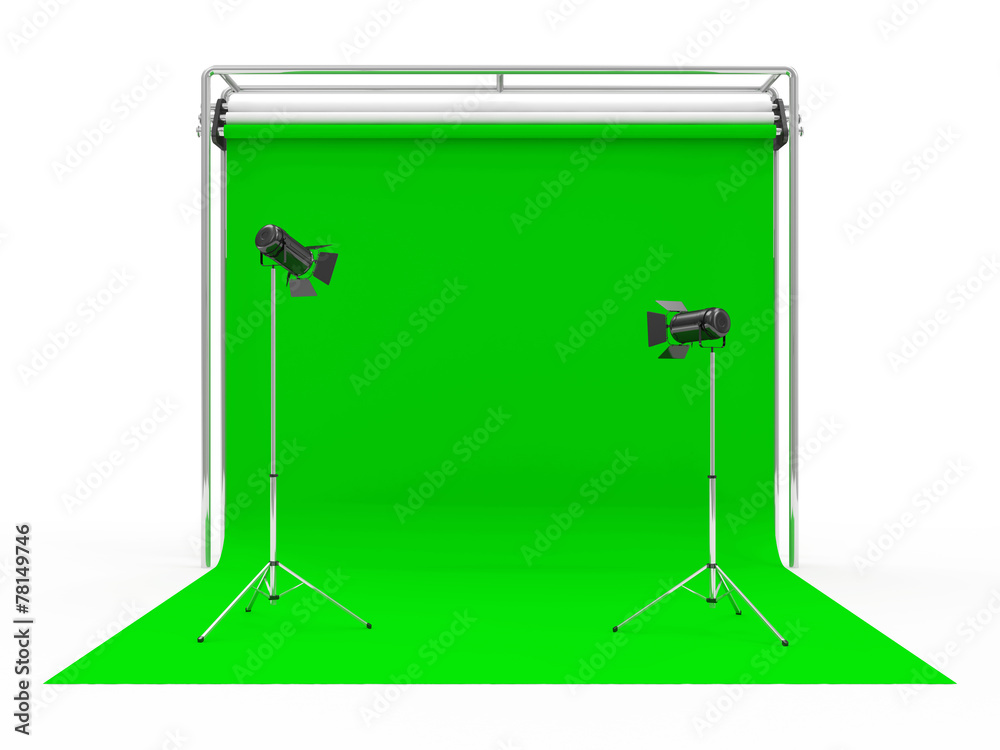 Modern Studio with Green Screen and Light Equipment Stock Illustration ...
