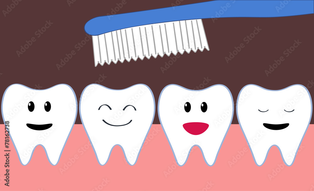 row of cartoon happy teeth during brushing Stock Vector | Adobe Stock
