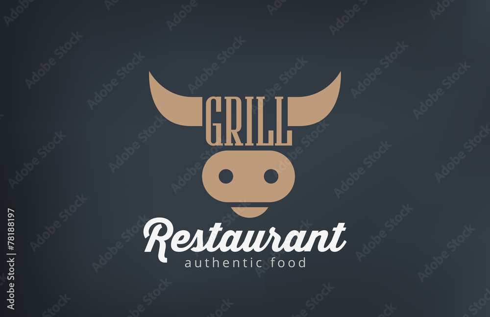 Vecteur Stock Logo Beef Grill BBQ restaurant bar design. Barbecue Cow ...