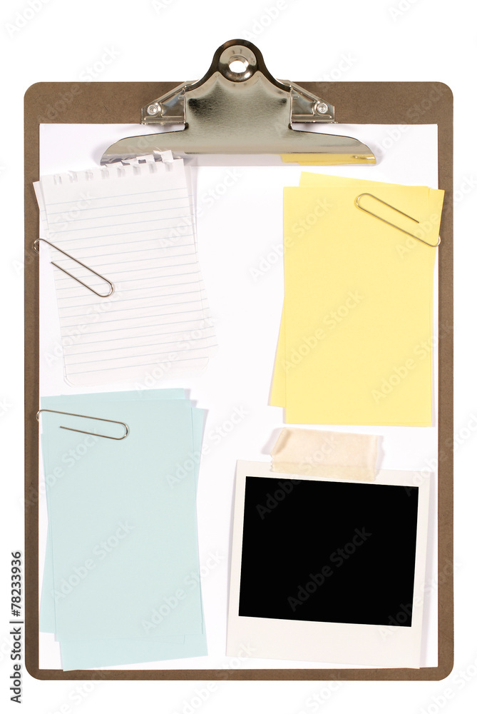 Clipboard with blank polaroid style instant print photo picture and ...