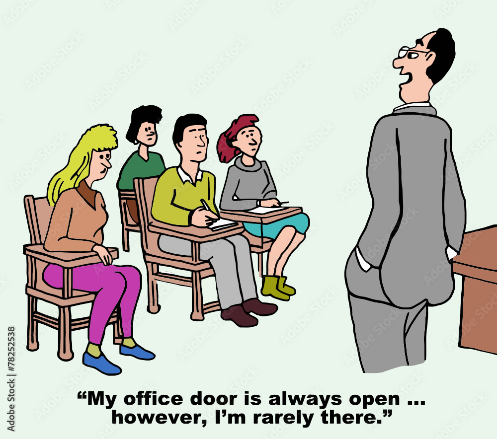 Cartoon of teacher telling class he is rarely in his office. Stock ...