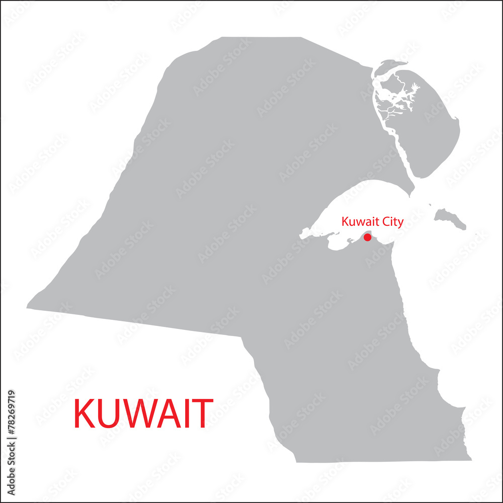grey map of Kuwait with indication of Kuwait City Stock Vector | Adobe ...