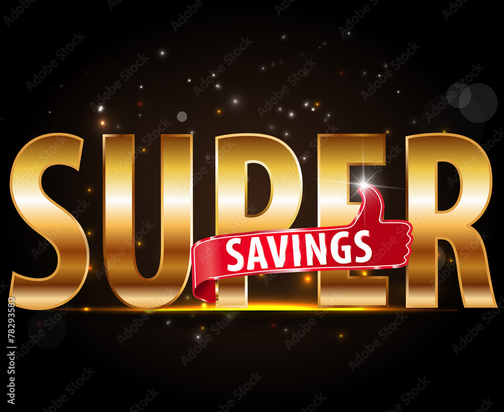 Super savings design, golden typography with thumbs up sign Stock ...