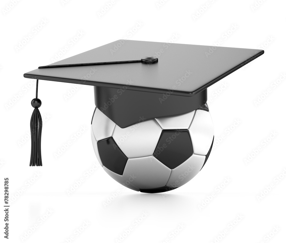 Graduation Cap on football (soccer) Ball. 3d illustration Stock ...
