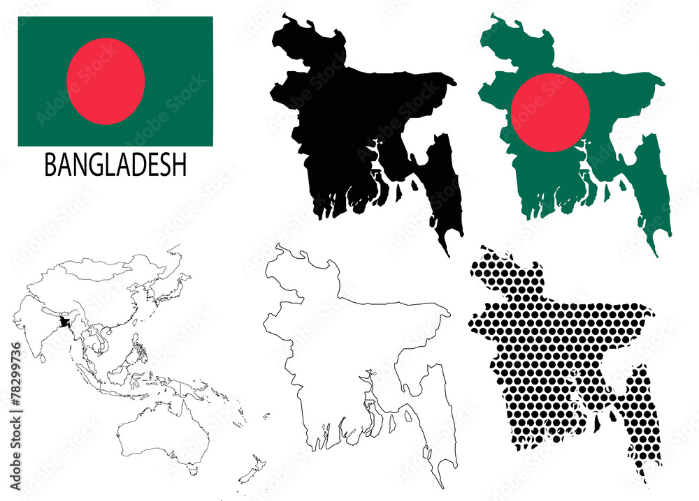 Bangladesh - Contour maps, National flag and Asia map vector Stock ...