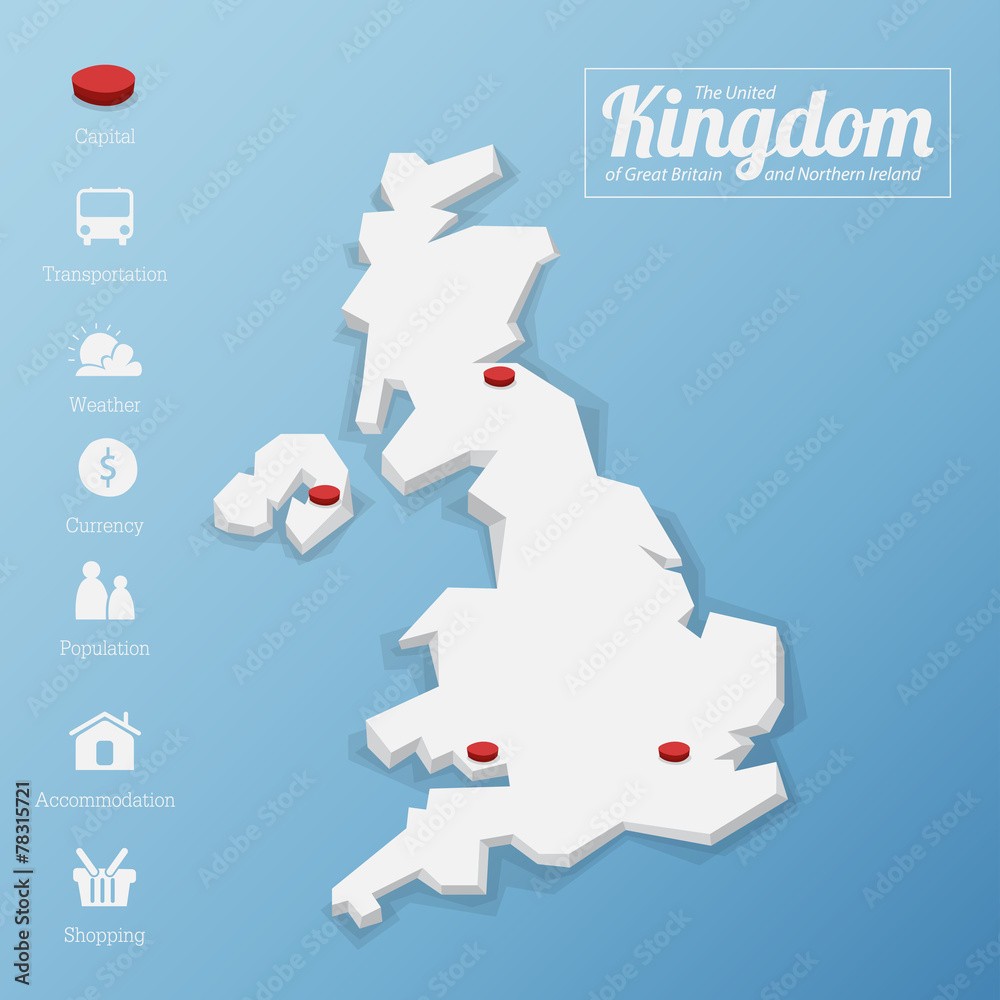 United Kingdom map with tourism icon in flat design Stock Vector ...