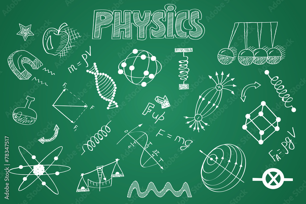 Hand drawn Physics set. Chalk on the blackboard Stock Vector | Adobe Stock