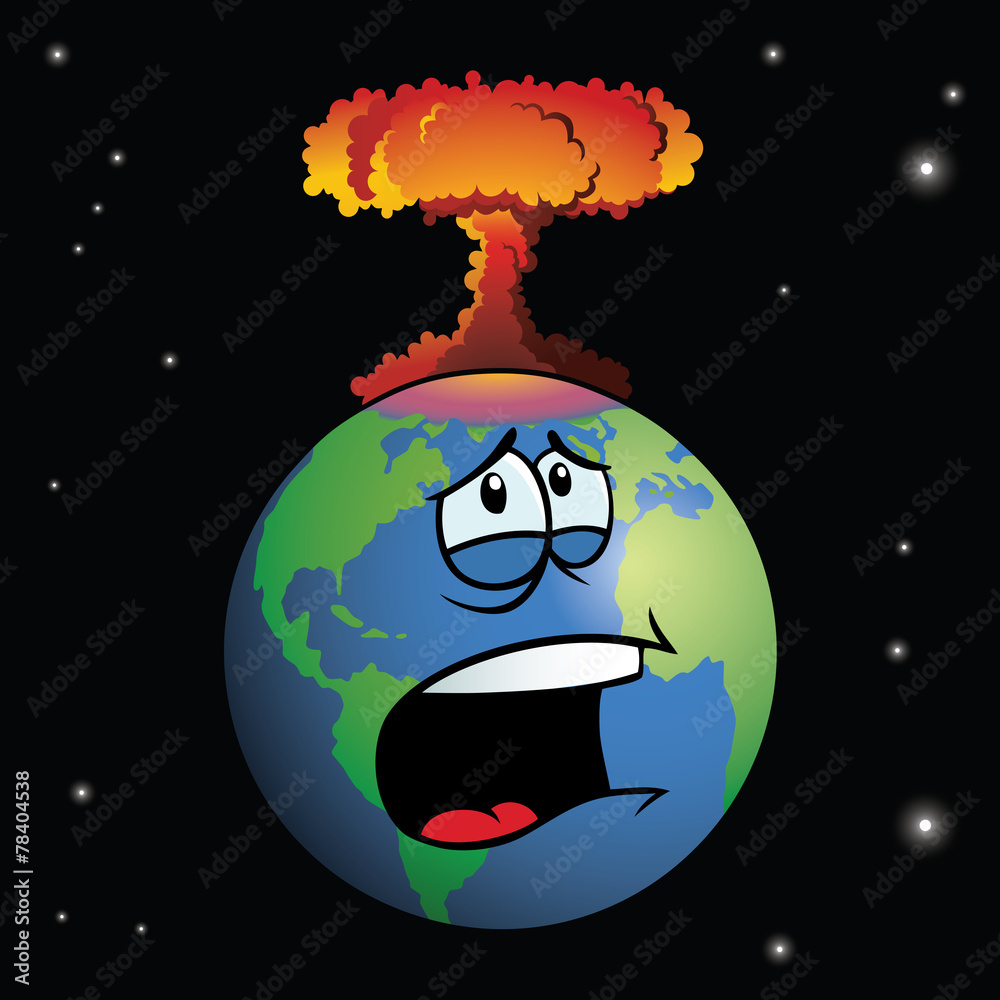 Nuclear weapon exploding on cartoon Earth Stock-Vektorgrafik | Adobe Stock