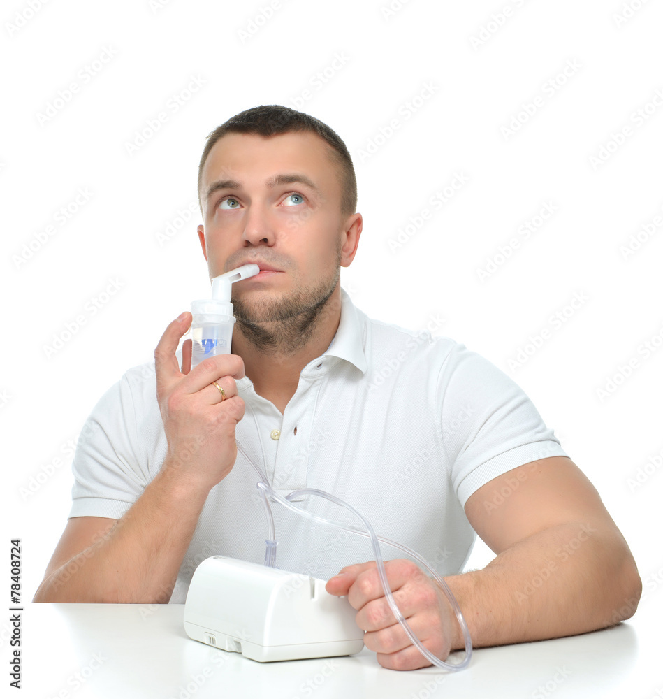 man using nebulizer for respiratory inhaler Asthma Treatment Stock ...