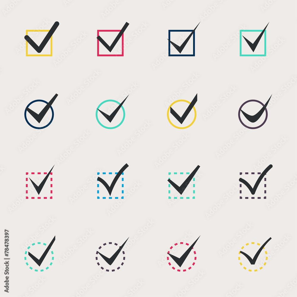 Set of nine different colors vector check marks Stock Vector | Adobe Stock