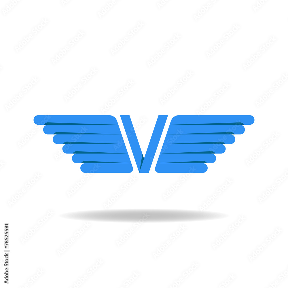 V - letter with blue wings, logo idea, overlapping technique Stock ...
