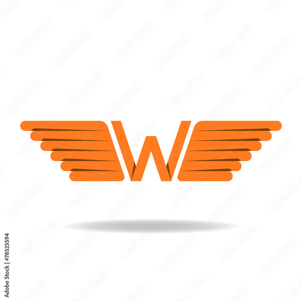W - letter with wings, logo in the orange style Stock Vector | Adobe Stock