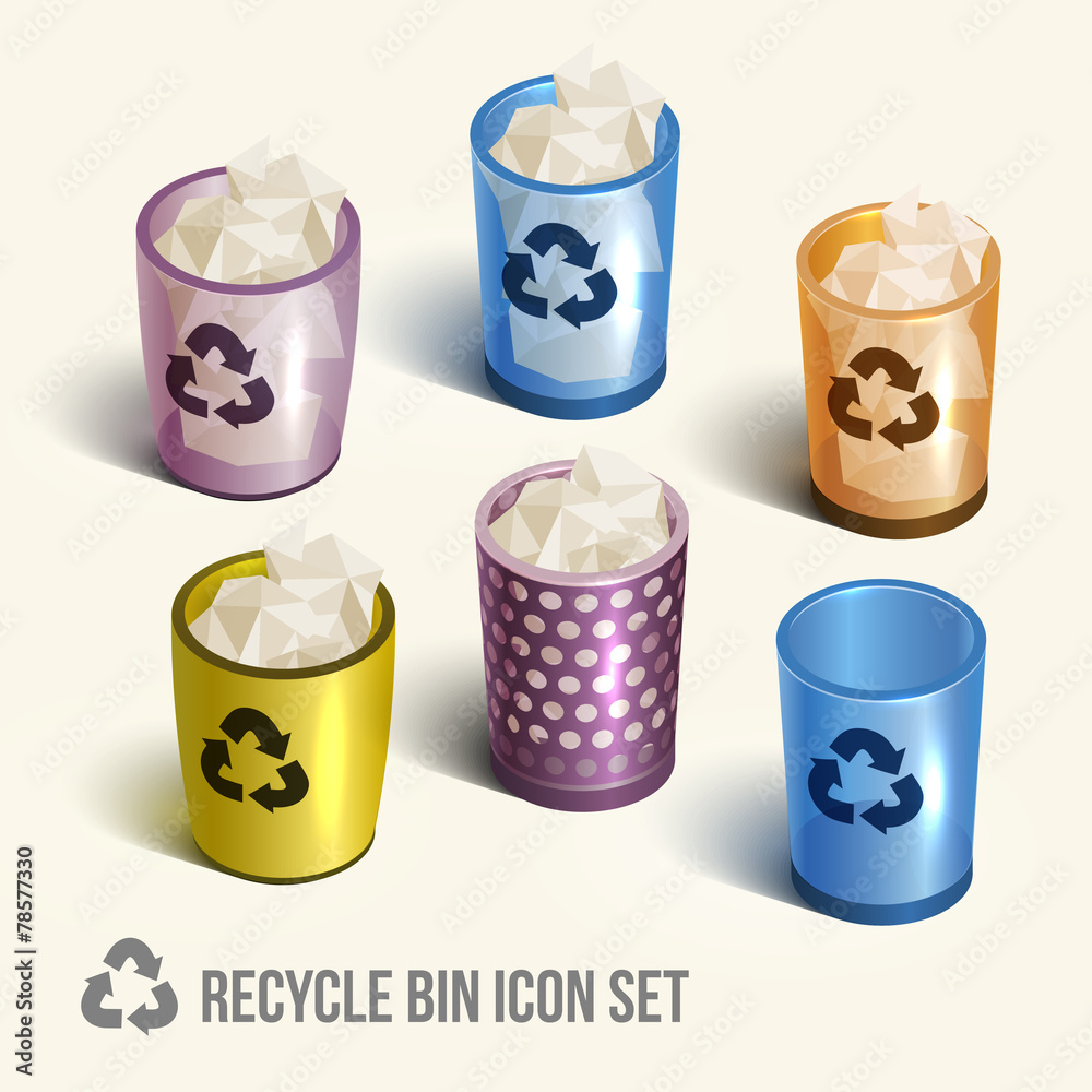 realistic recycle bin icons set Stock Vector | Adobe Stock
