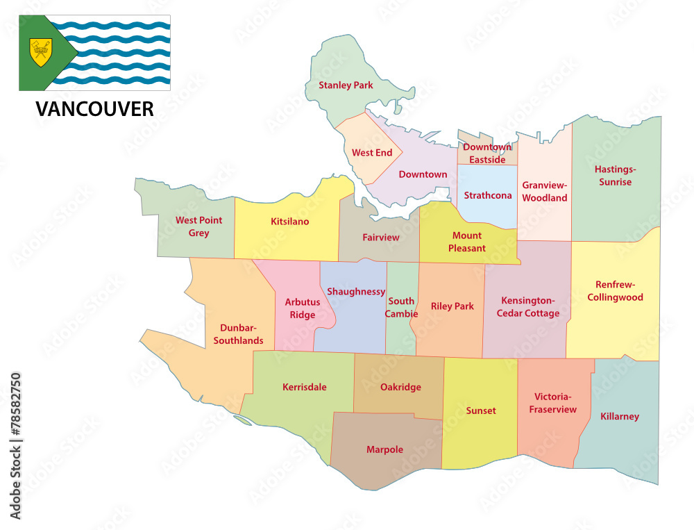 vancouver administrative map with flag Stock Vector | Adobe Stock