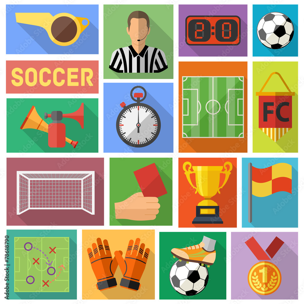 Soccer Flat Icon Set Stock Vector | Adobe Stock