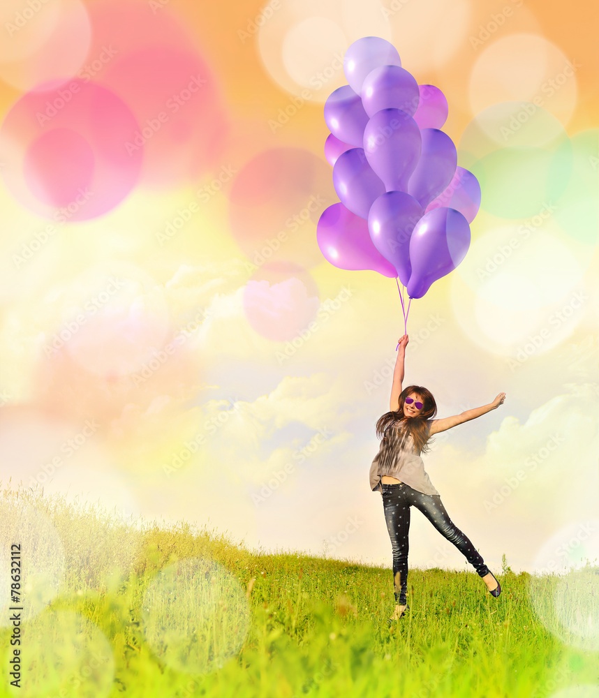 Girl Flying With Balloons