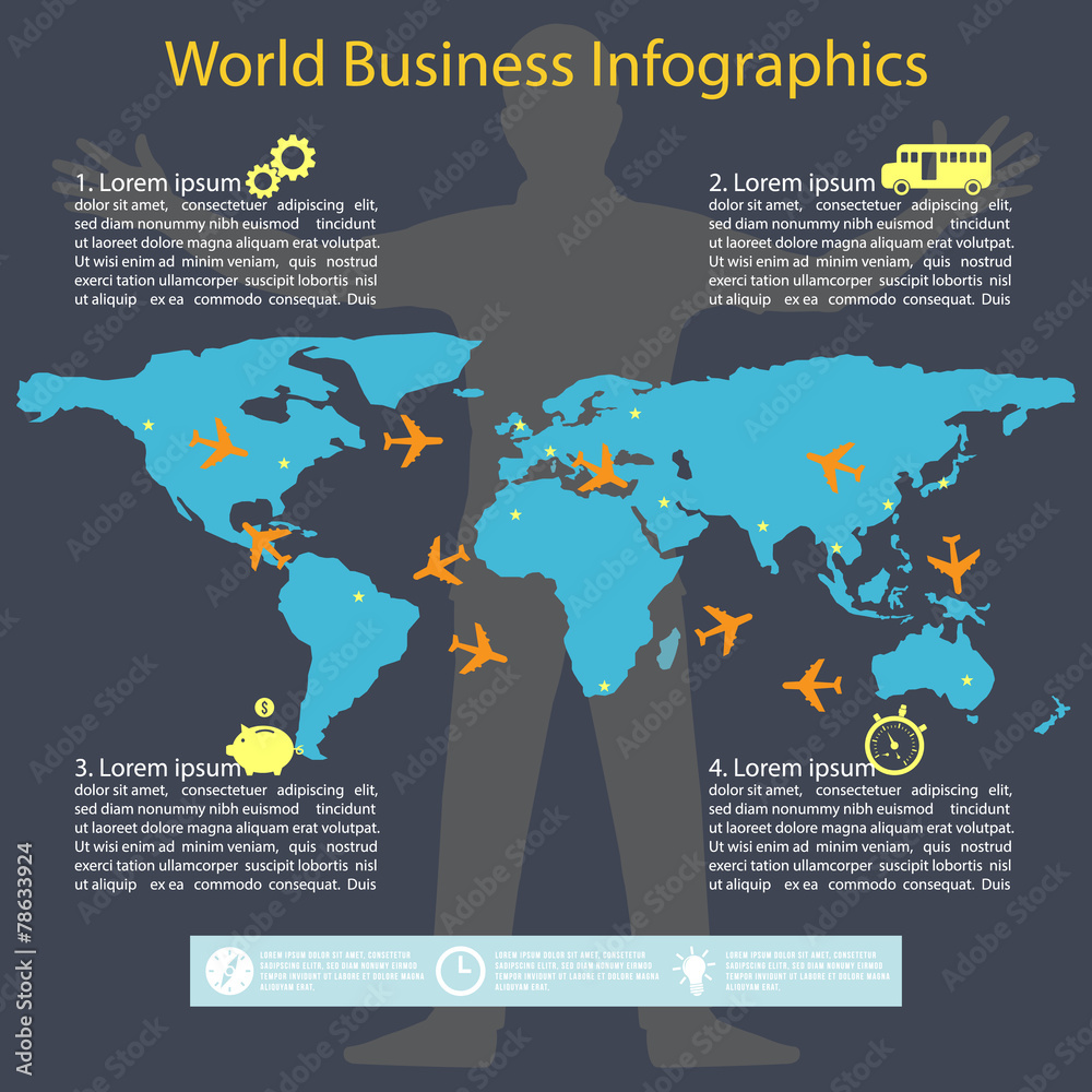 World map with airplane route infographic Stock Vector | Adobe Stock