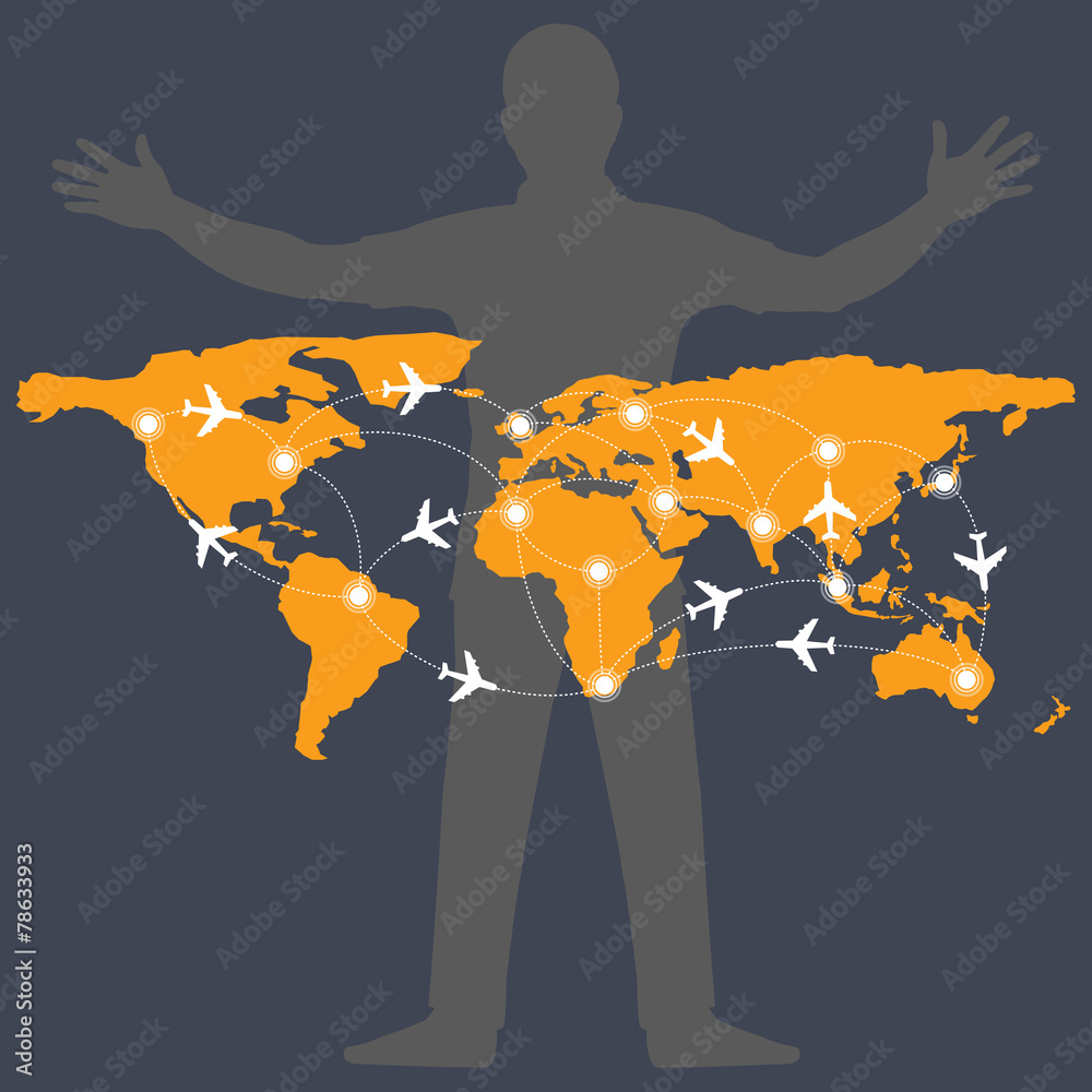 World map with airplane route infographic Stock Vector | Adobe Stock