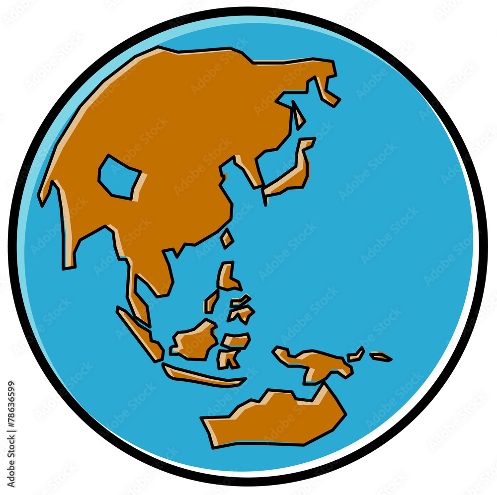 Cartoon style globe showing Asia Stock Illustration | Adobe Stock