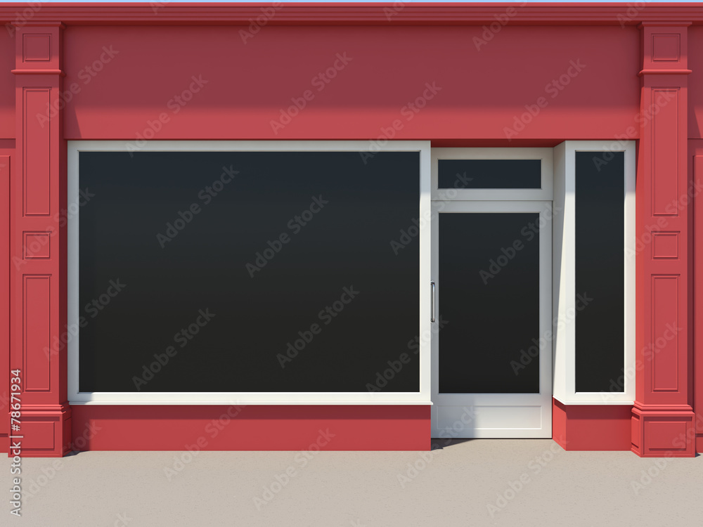 Shopfront with large windows. Red store facade. Stock Illustration ...