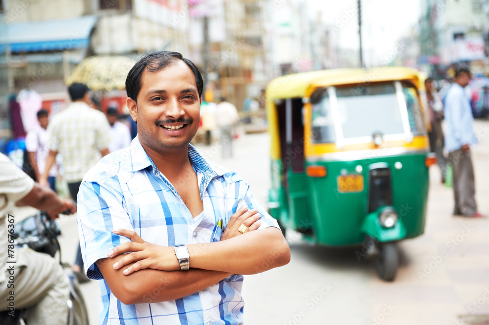 Indian auto rickshaw tut-tuk driver man Stock Photo | Adobe Stock