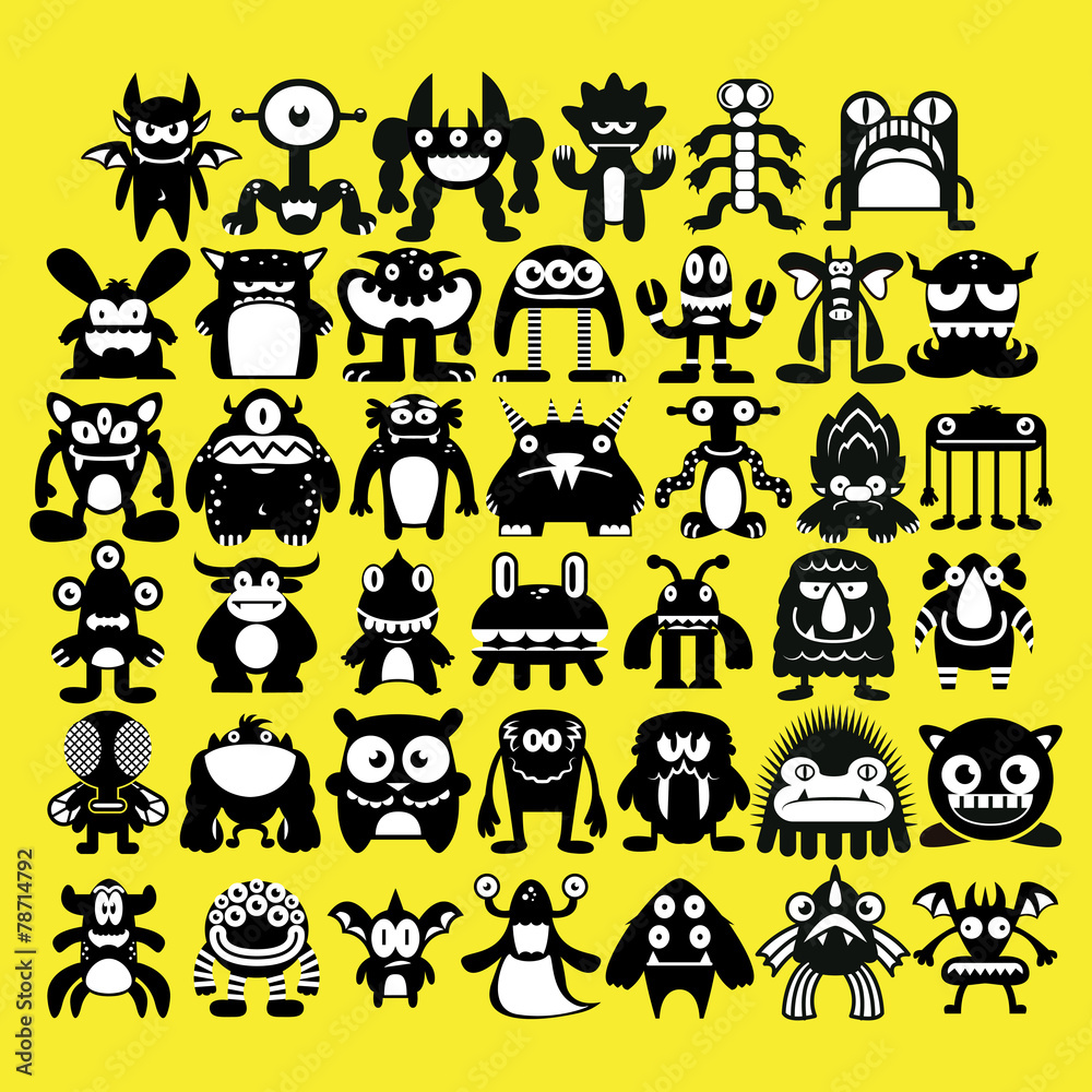 Cartoon Set Of Different Monsters Isolated Stock Vector | Adobe Stock