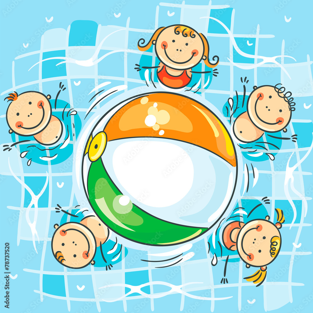 Kids playing ball in the swimming pool Stock Vector | Adobe Stock