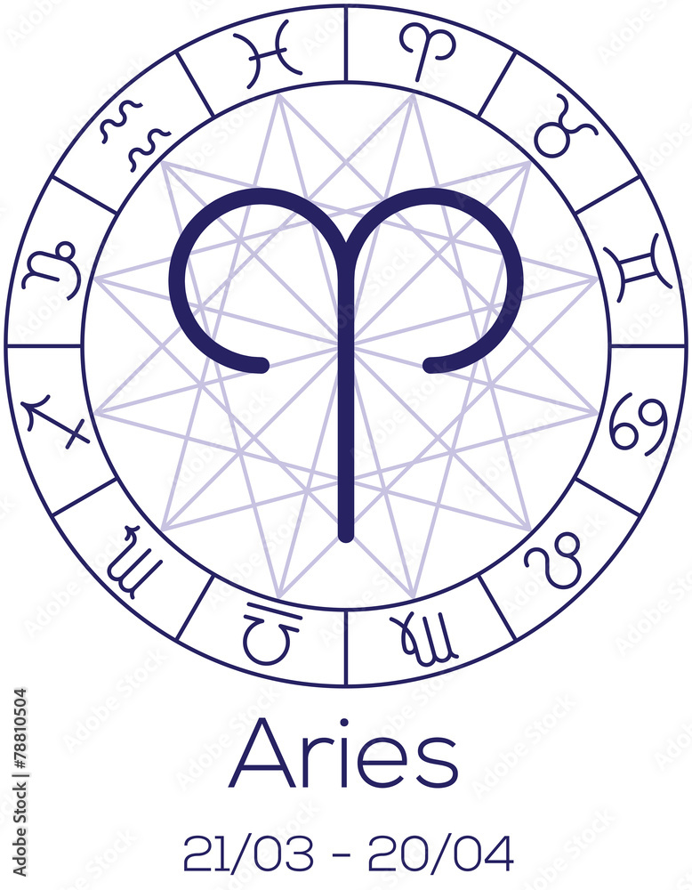Zodiac sign - Aries. Astrological symbol in wheel. Stock Vector | Adobe ...