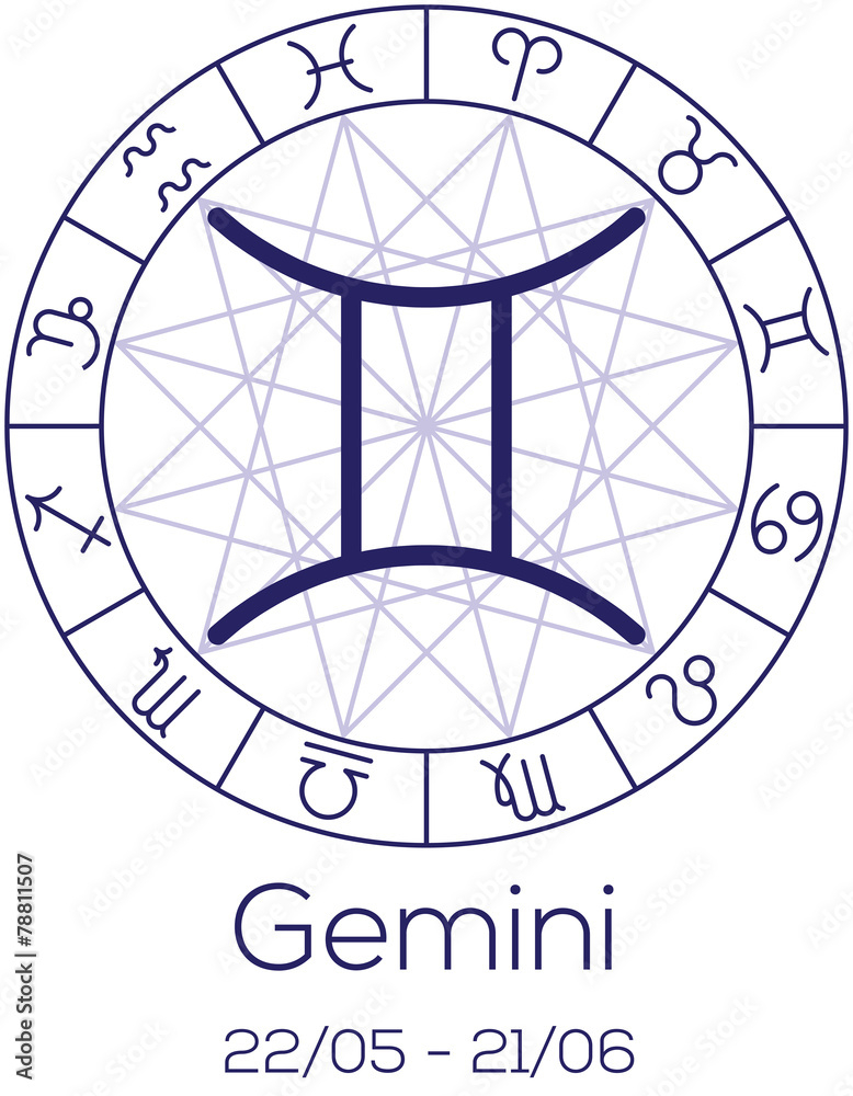 Zodiac sign - Gemini. Astrological symbol in wheel. Stock Vector ...