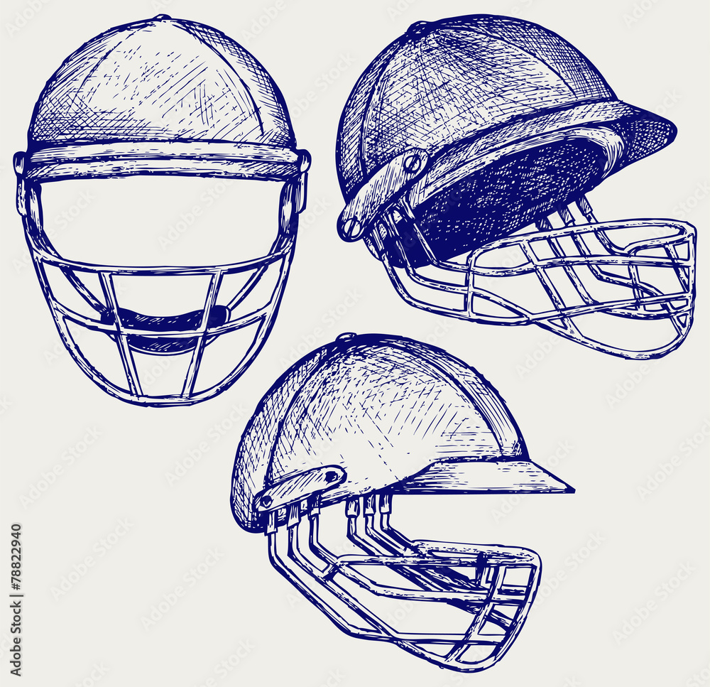 Cricket helmet. Doodle style Stock Vector | Adobe Stock