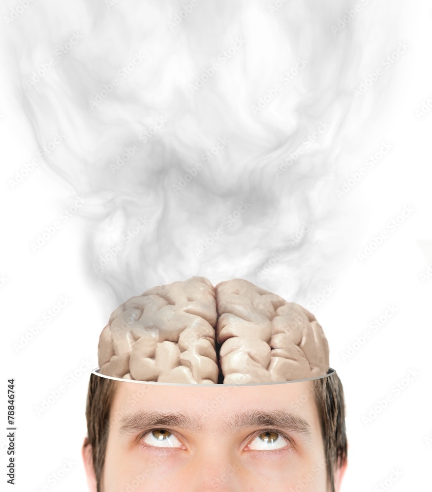 Smoking brain inside man who is tired of thinking Stock Photo | Adobe Stock