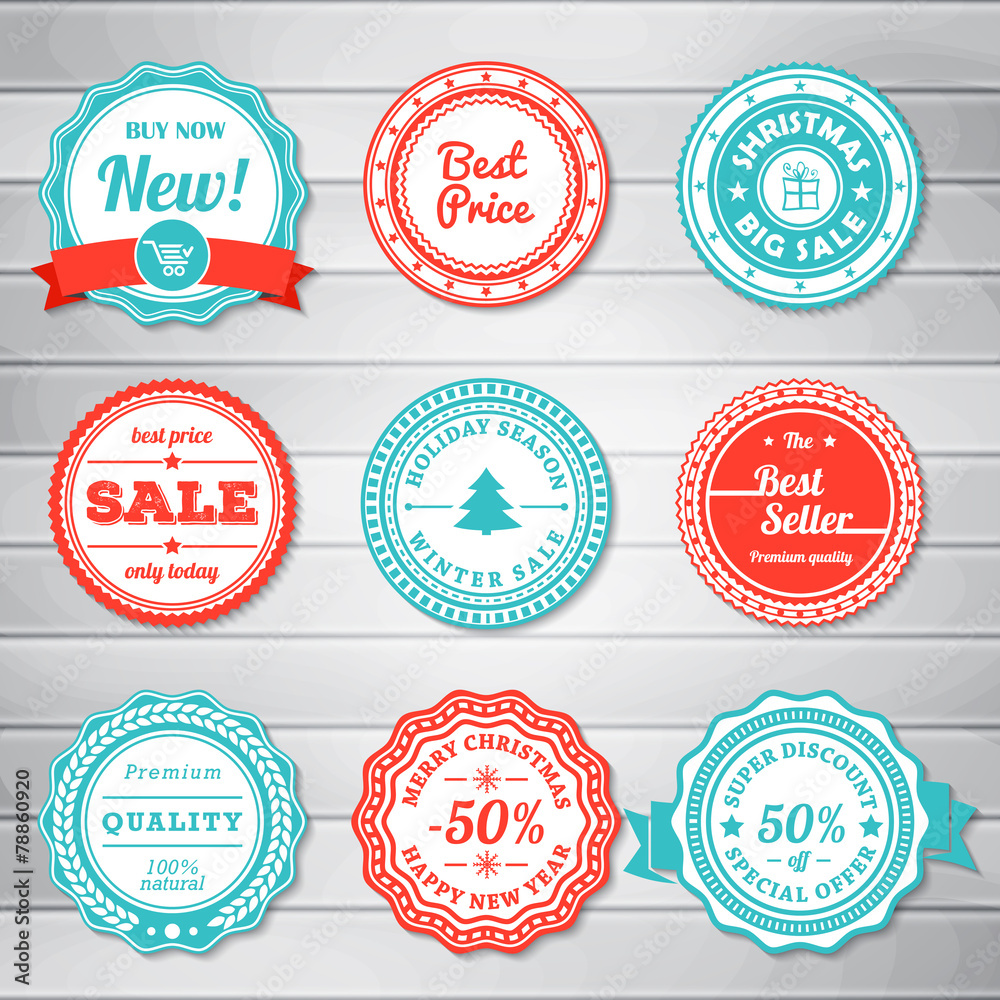 Poster Set of vintage blue and red labels. Templates icons – Wall Art ...