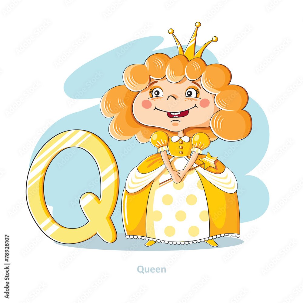 Cartoons Alphabet - Letter Q with funny Queen Stock Vector | Adobe Stock