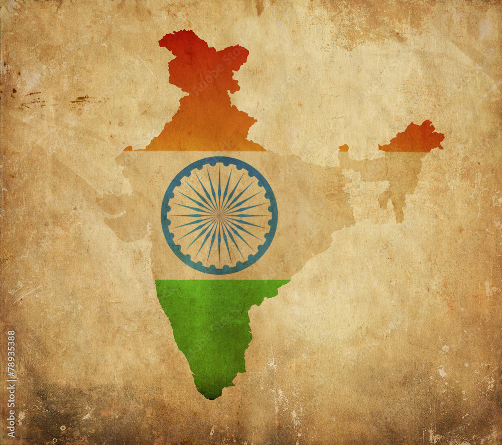 Vintage map of India on grunge paper Stock Illustration | Adobe Stock