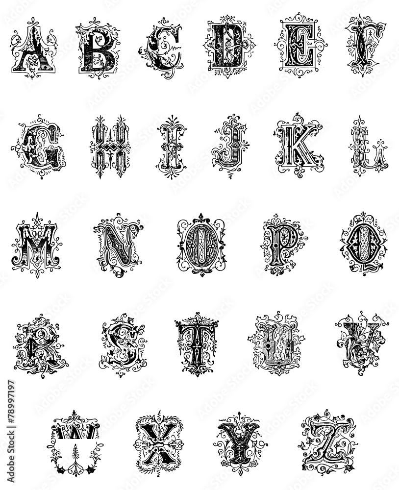 Vintage Floral Alphabet Stock Vector | Adobe Stock