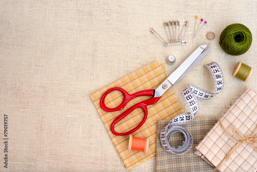 Copyspace frame with sewing tools and accesories Stock Photo | Adobe Stock